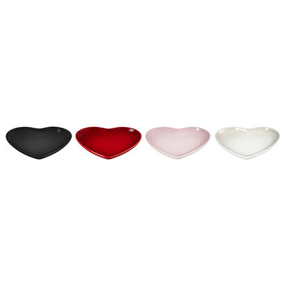 Set of 4 Heart Sphere Plate 17cm Matte Black/Cerise/Shell Pink/Meringue ...